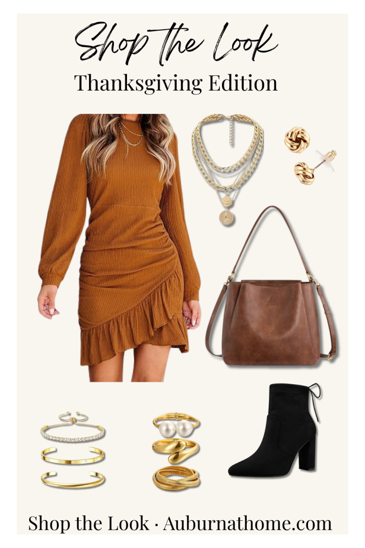 Thanksgiving Style Inspo: Chic Rust Dress Look | Auburn at Home